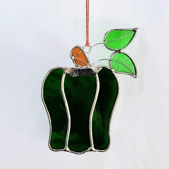 Handmade | Art | Vintage Stained Glass Green Pepper Sun Catcher ...